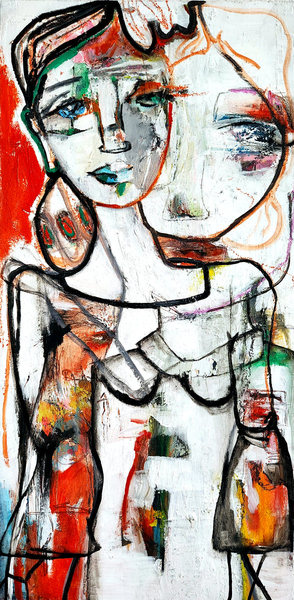 Original oil painting feminine figure loose gestural bold color style ...