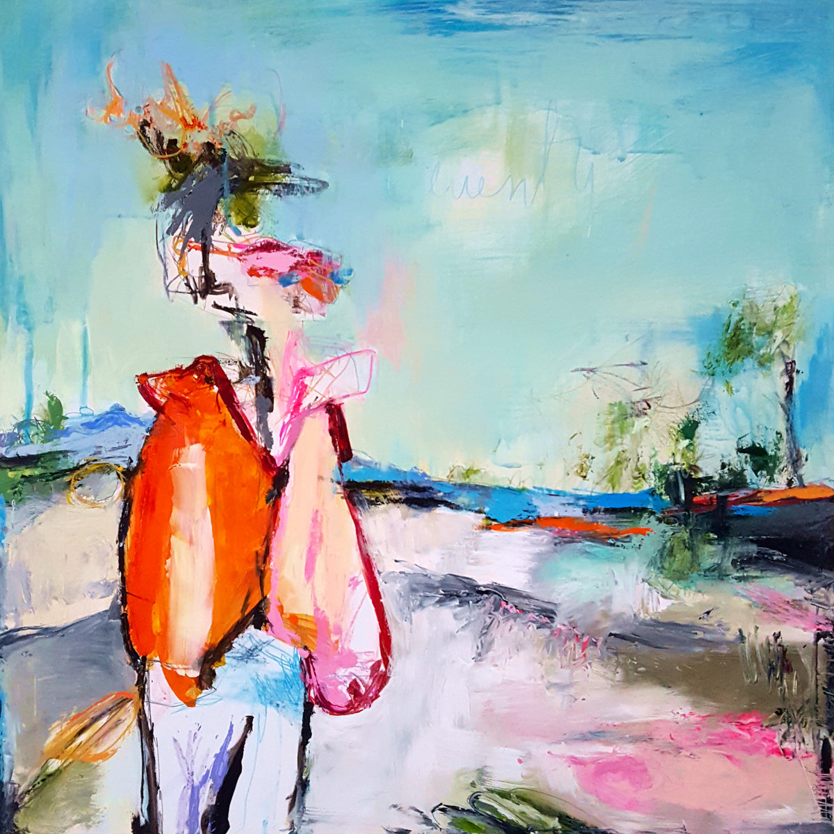 Original oil painting feminine figure loose gestural bold color style ...